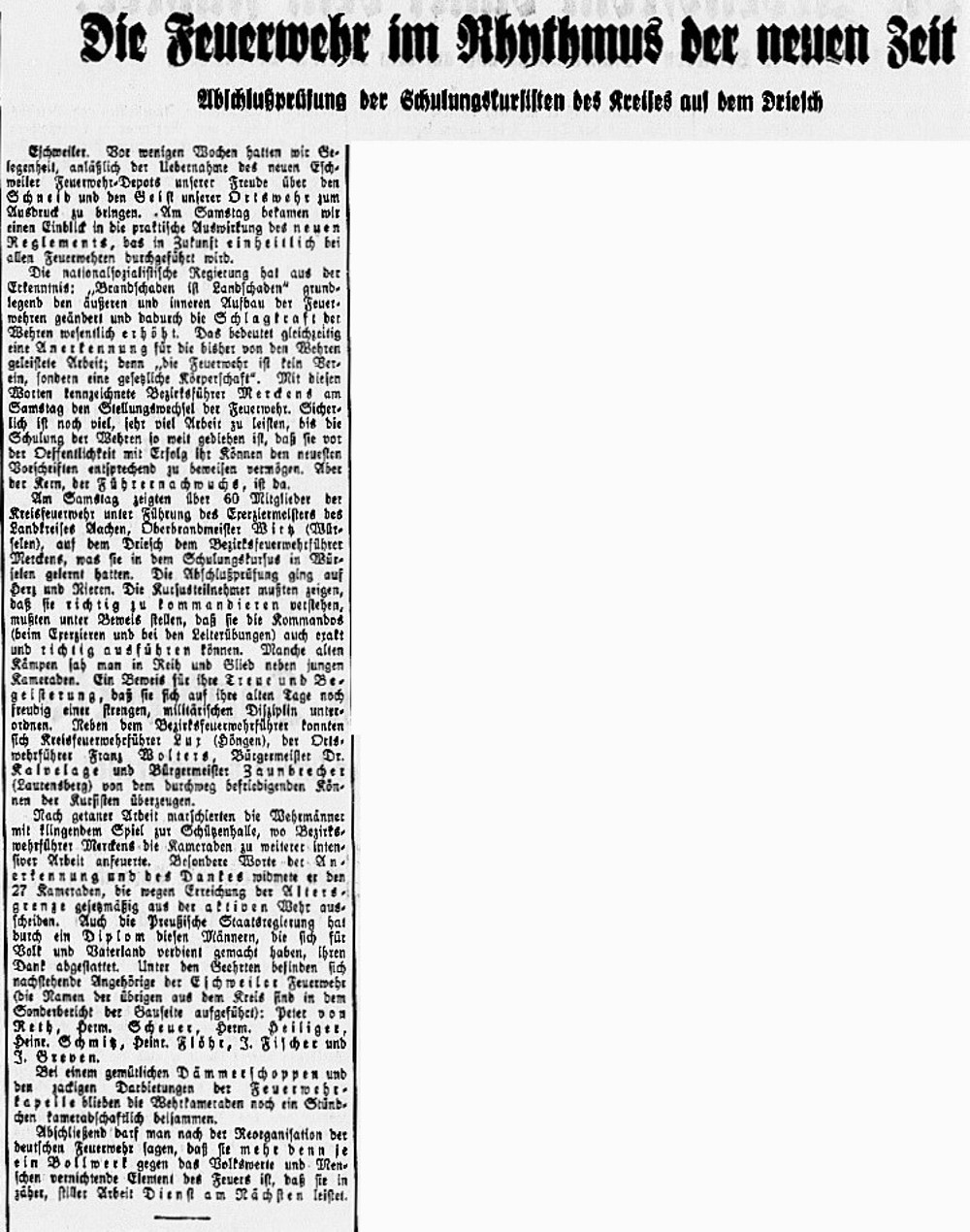 Feuerwehr Eschweiler – 1870 - 1945